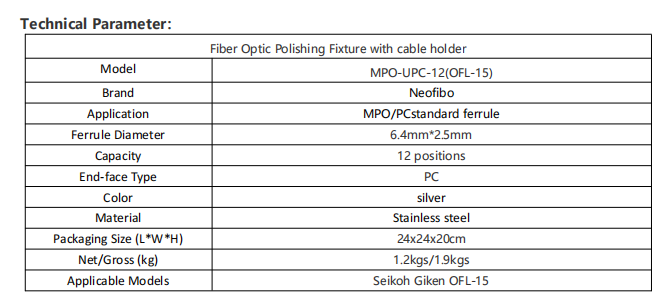 Neofibo Neoholder Fiber Optic Polishing Fixture MPO-UPC-12(OFL-15)
