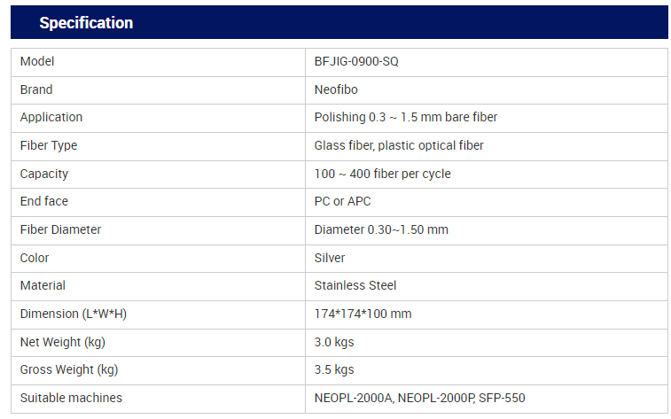 Neofibo Bare Fiber Array Polishing Fixture BFJIG-0900-SQ