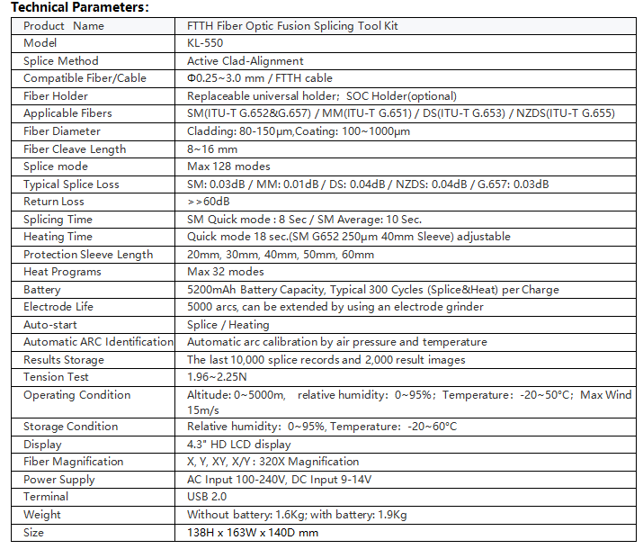 Neofibo FTTH Fiber Optic Fusion Splicing Tool Kit KL-550
